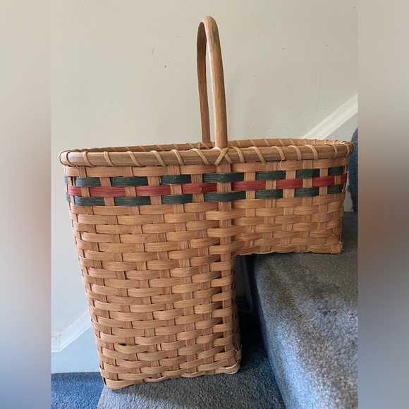 Other | Vintage Handcrafted Stair Basket Large Wood Wicker Step Basket ...